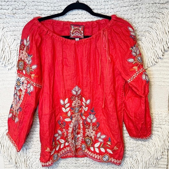 Johnny Was | Tops | Johnny Was Red Floral Embroidered Boho Boatneck ...